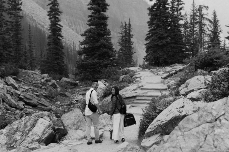 Banff Proposal Photos at Moraine Lake during sunrise