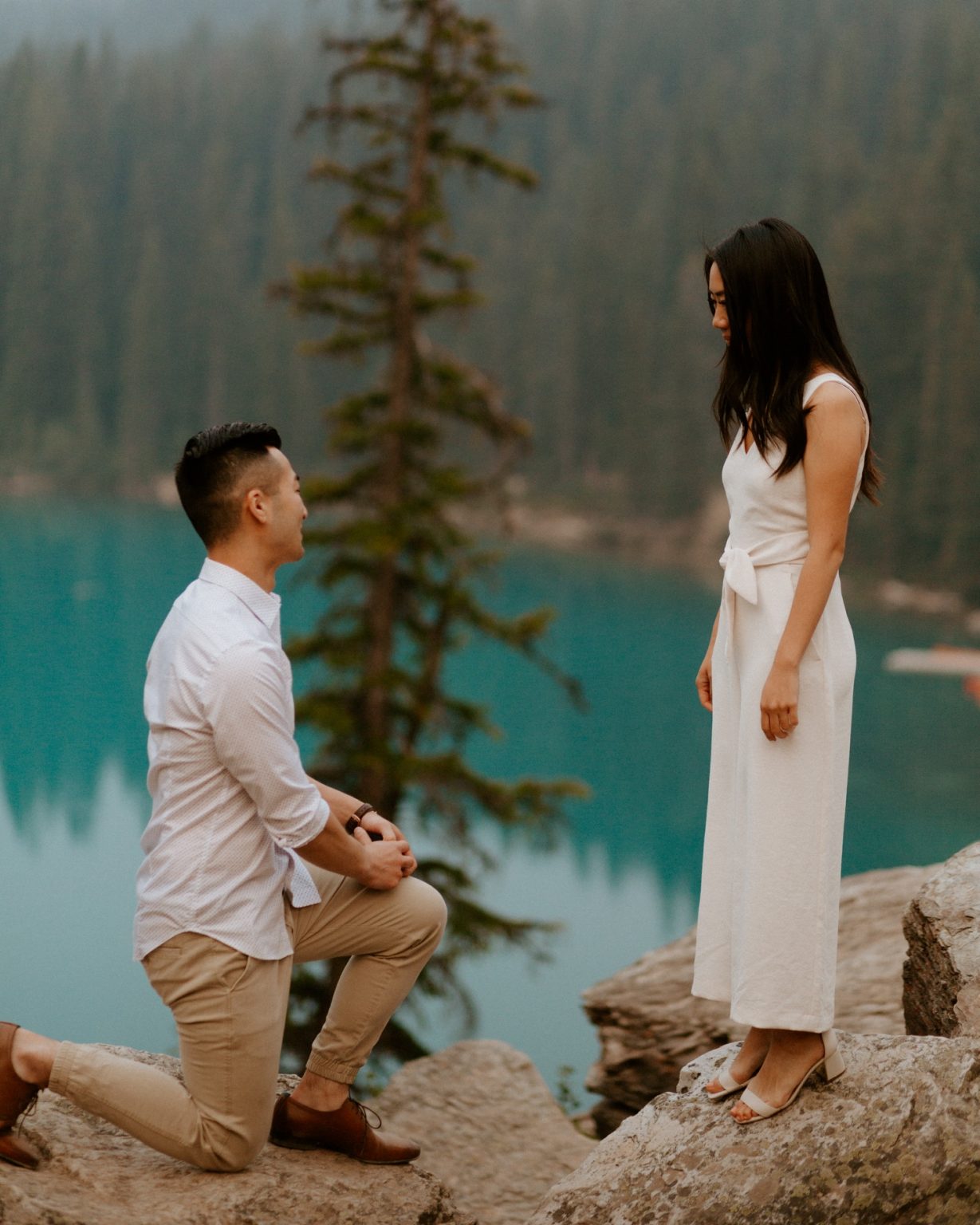 Banff Proposal Photos at Moraine Lake during sunrise