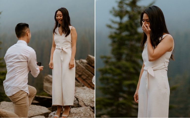 Banff Proposal Photos at Moraine Lake during sunrise
