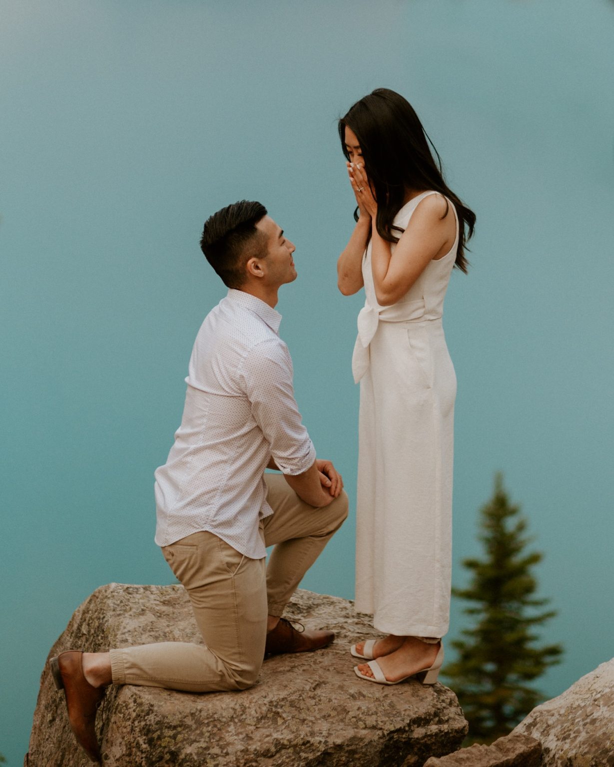 Banff Proposal Photos at Moraine Lake during sunrise