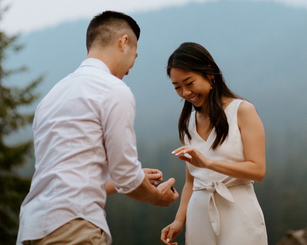 Banff Proposal Photos at Moraine Lake during sunrise