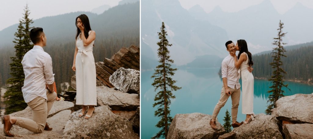 Banff Proposal Photos at Moraine Lake during sunrise