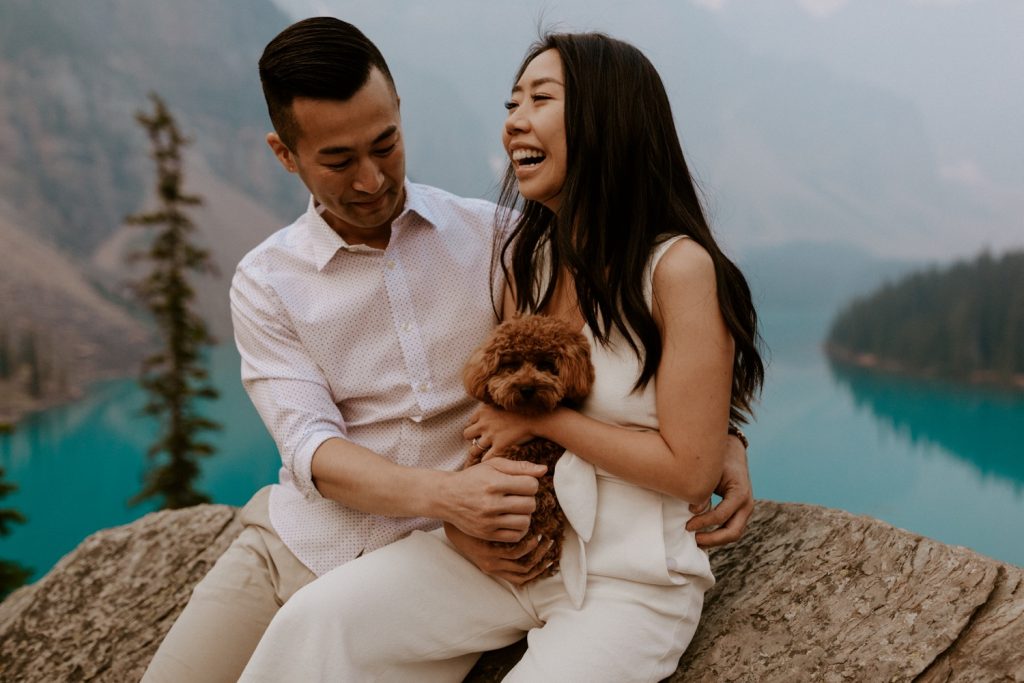 Banff Proposal Photos at Moraine Lake during sunrise