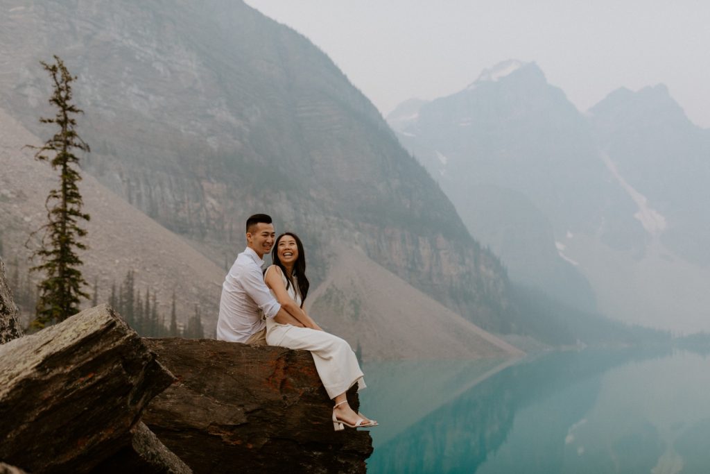 Banff Proposal Photos at Moraine Lake during sunrise