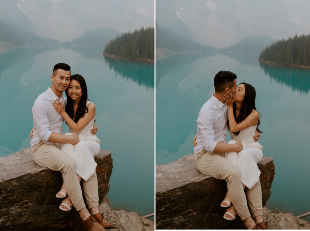 Banff Proposal Photos at Moraine Lake during sunrise