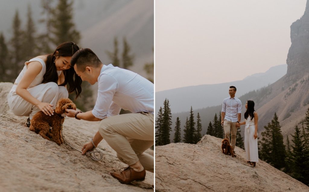 Banff Proposal Photos at Moraine Lake during sunrise
